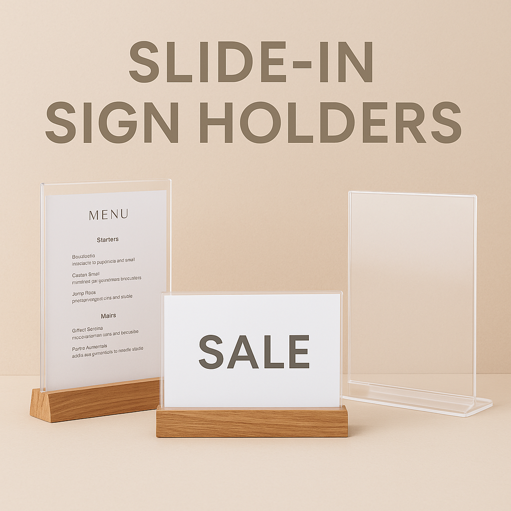 Slide-In Sign Holders | Easy-Insert Acrylic Display Stands – LaserBloom ...